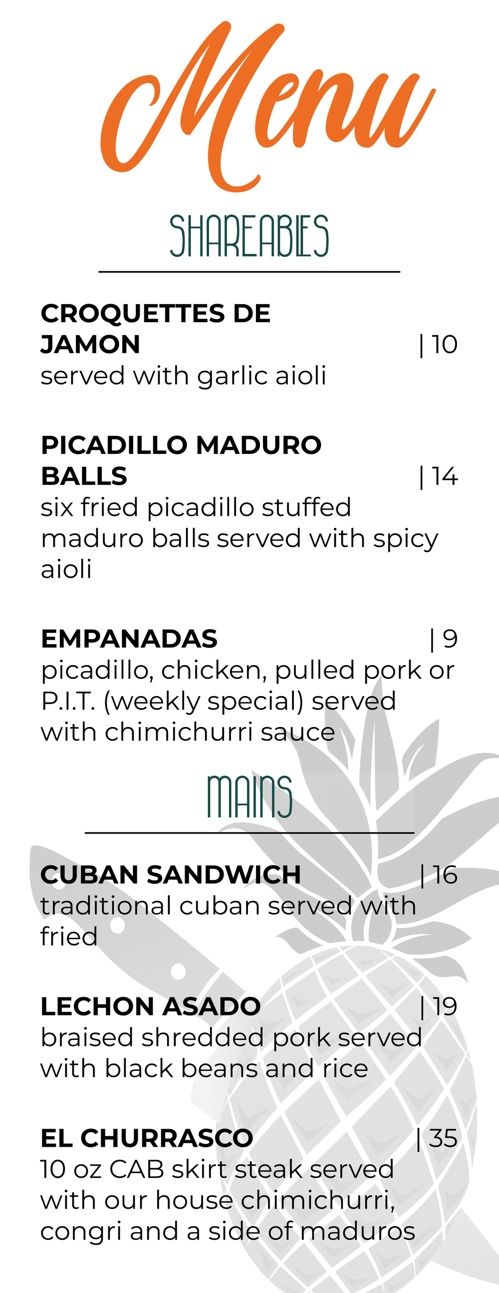 Food Menu — Pineapple Ink Tavern