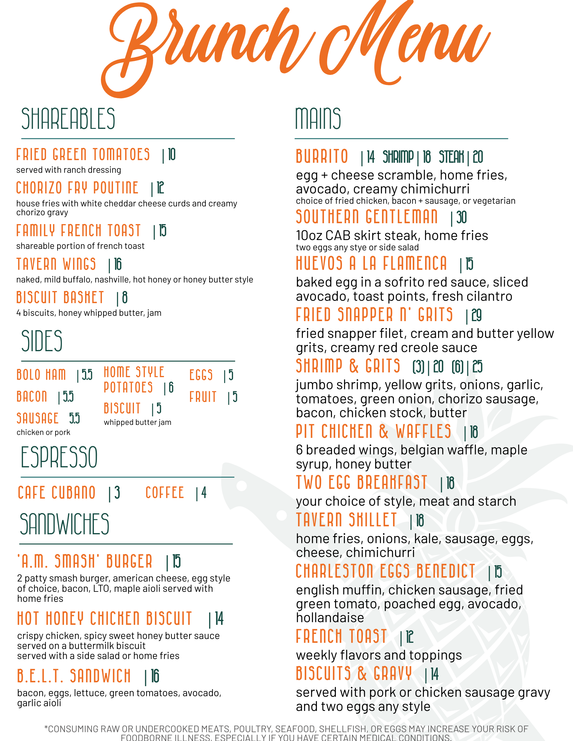 Brunch Menus — Pineapple Ink Tavern