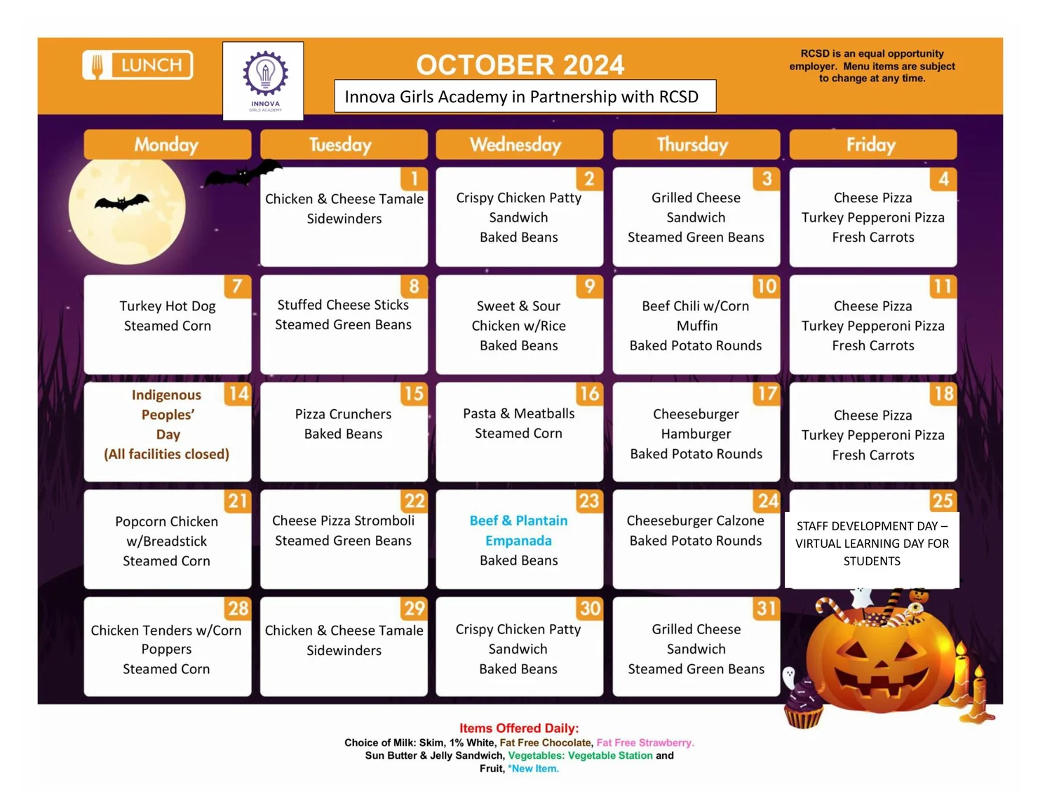 Menus — Innova Girls Academy