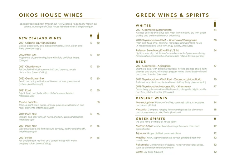 Oikos New Zealand Wine — OIKOS HELLENIC CUISINE