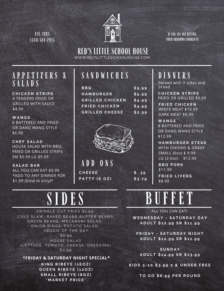 Menu — Red's Little School House