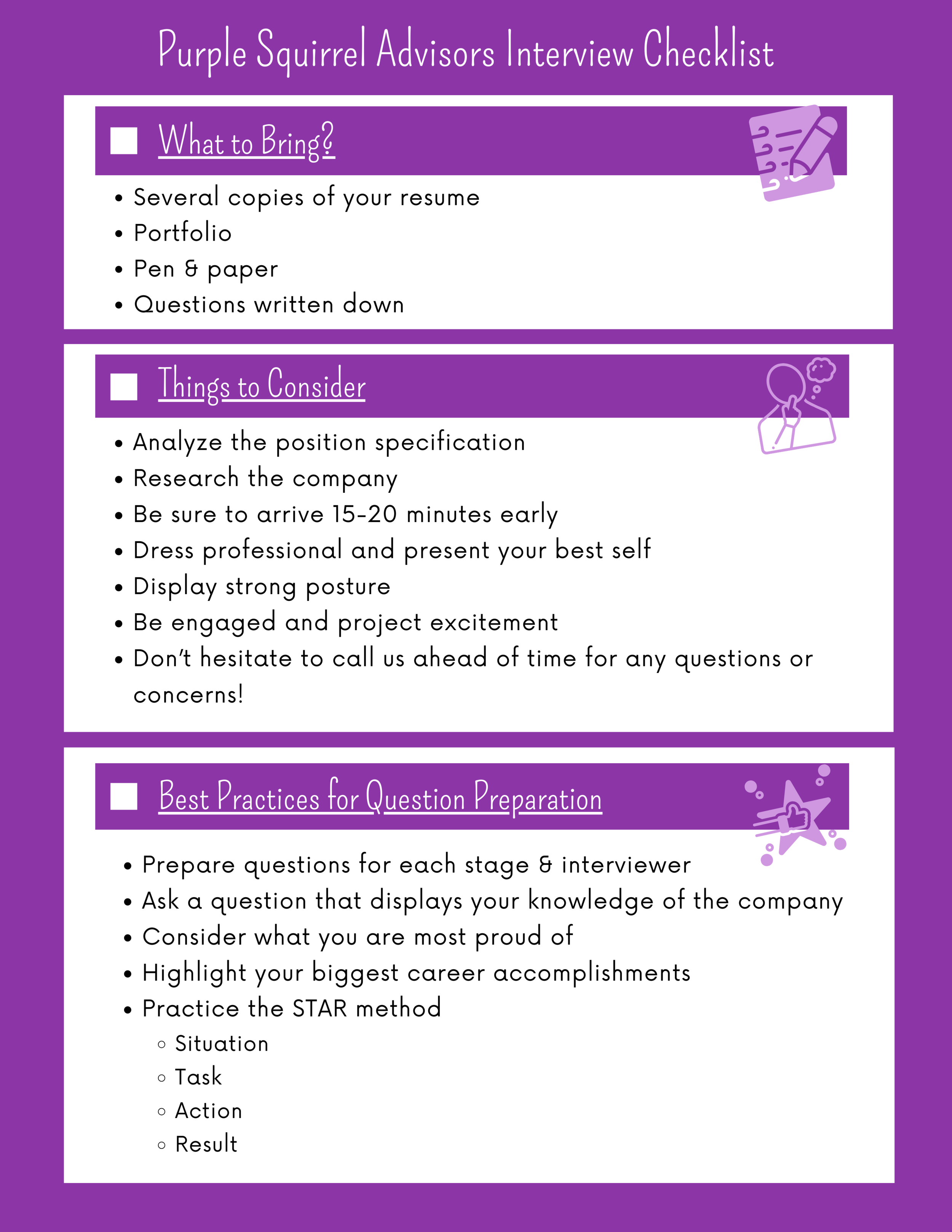 Interview Checklist: How to Be Prepared — Purple Squirrel Advisors