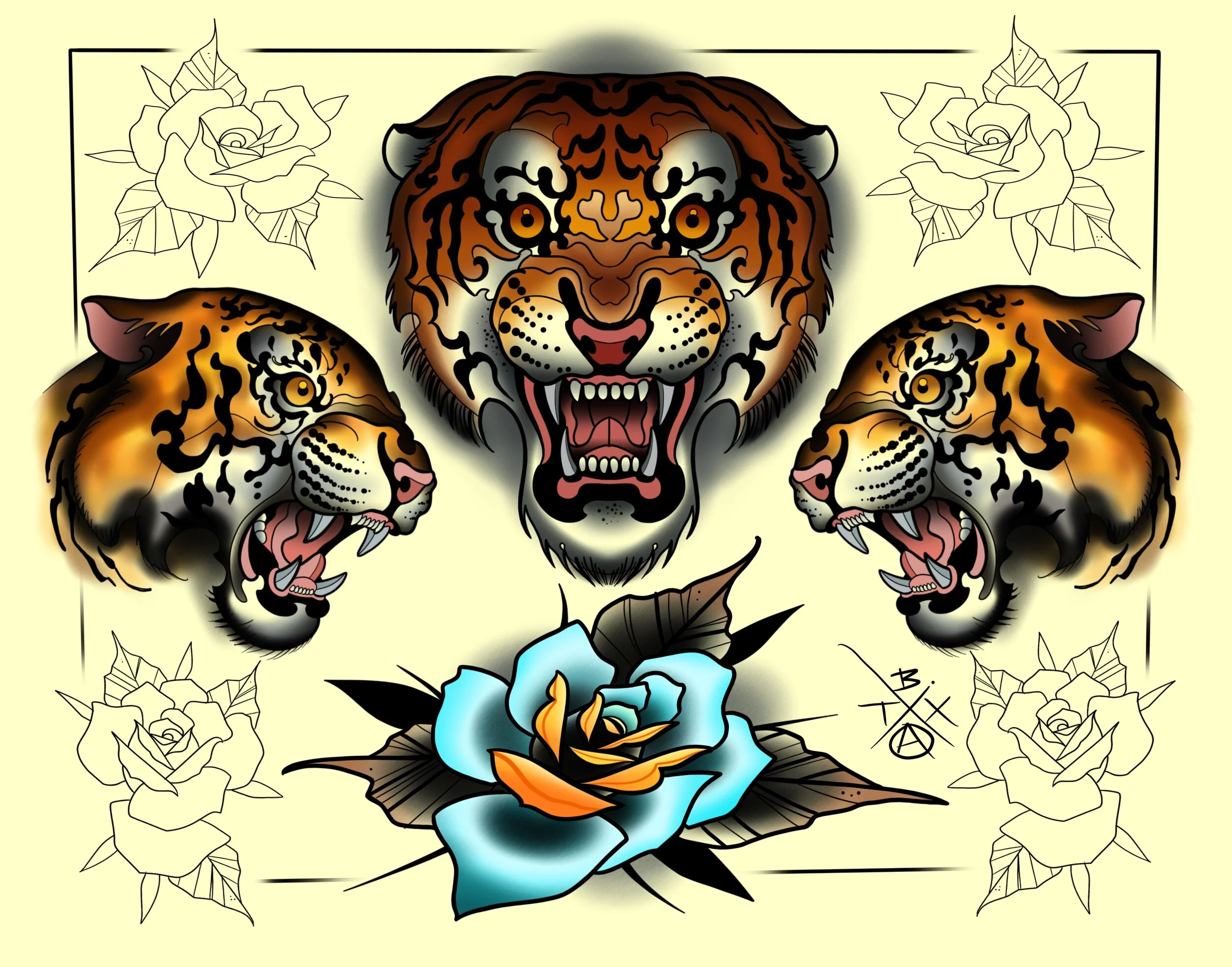 Traditional Japanese Tiger Tattoo Flash
