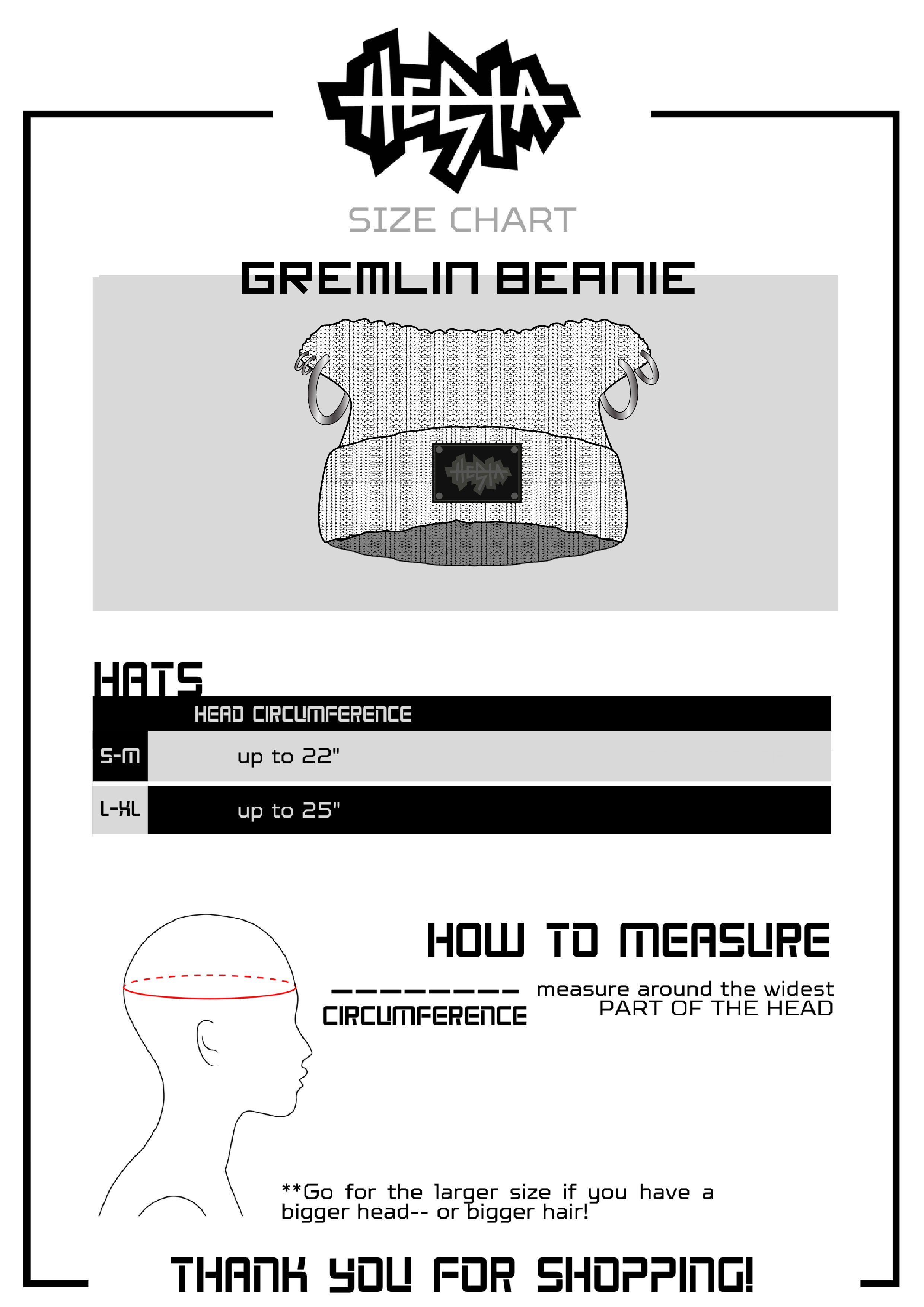 BLACK Lil’ Gremlin BEANIE (Silver OR Gold) — HESTA