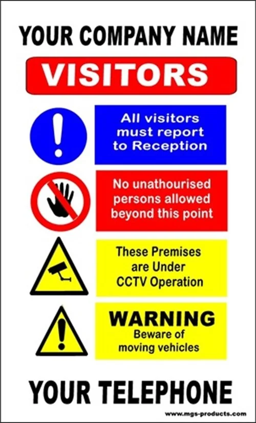 Visitor signage option 3 for vehicle workshops — MGS Products Ltd