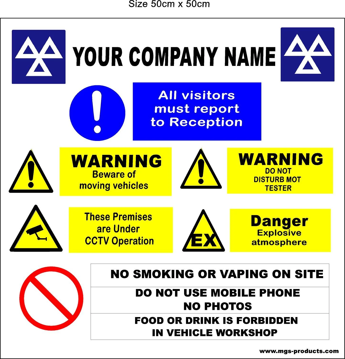 Visitor signage option 3 for vehicle workshops — MGS Products Ltd