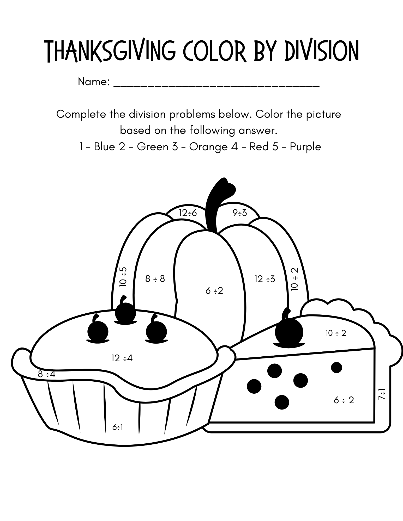Color by Division Thanksgiving Free Math Worksheets — xoxoerinsmith.com