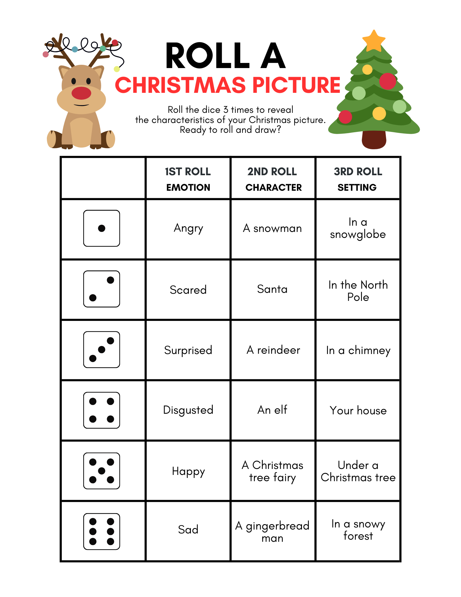Free Christmas Dice Game Printable Fun For Kids And Adults