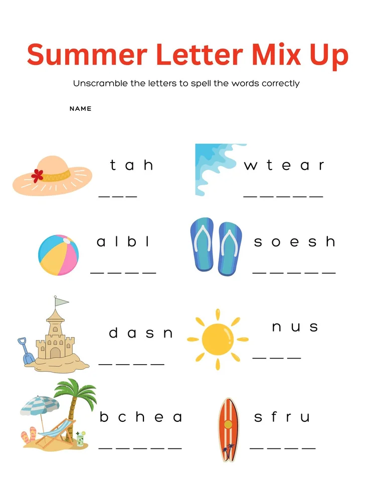 FREE Word Summer Word Scramble Printable Puzzles for Kids ...