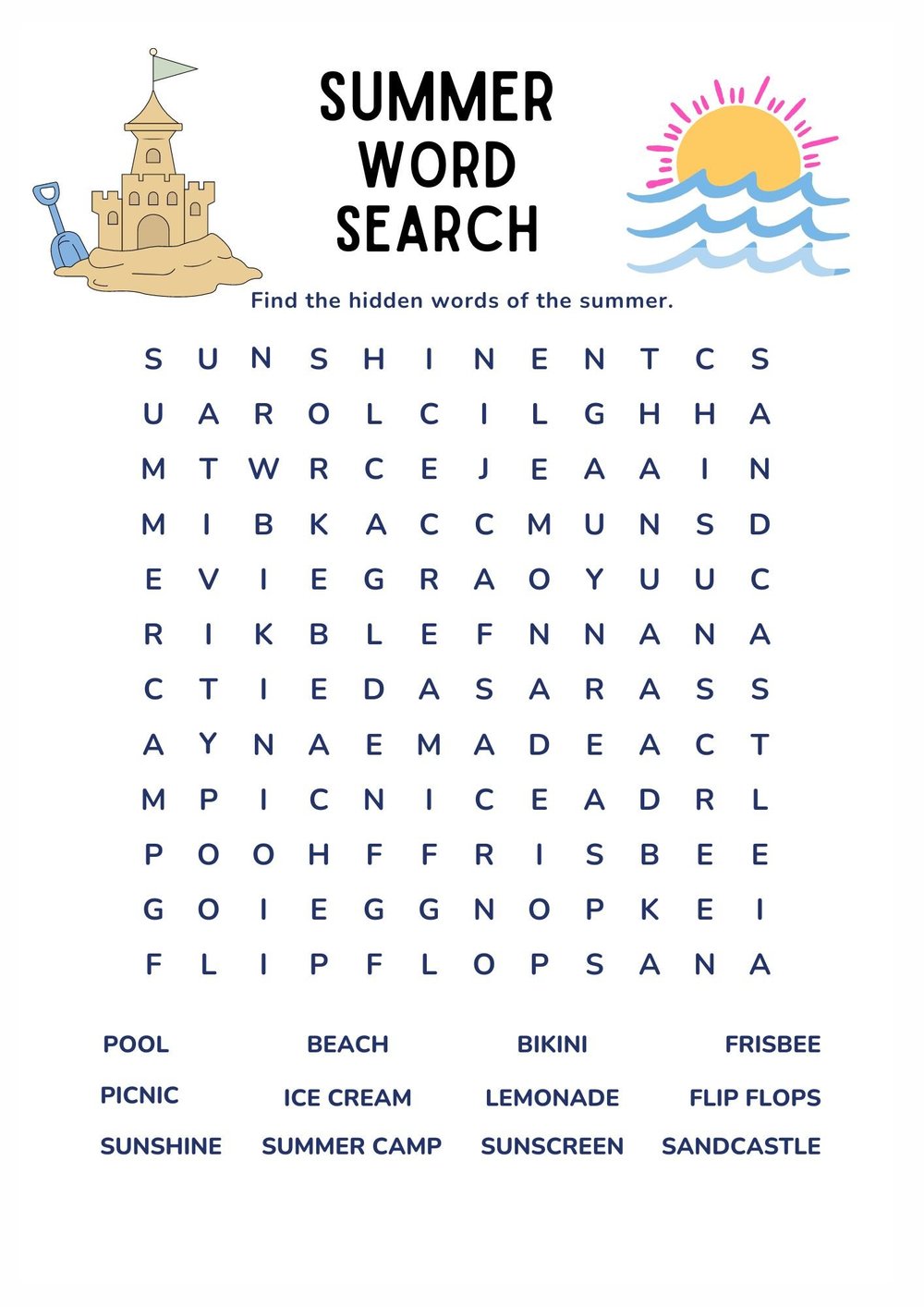 Free, Fun and Easy Summer Word Search Printables for Kids ...