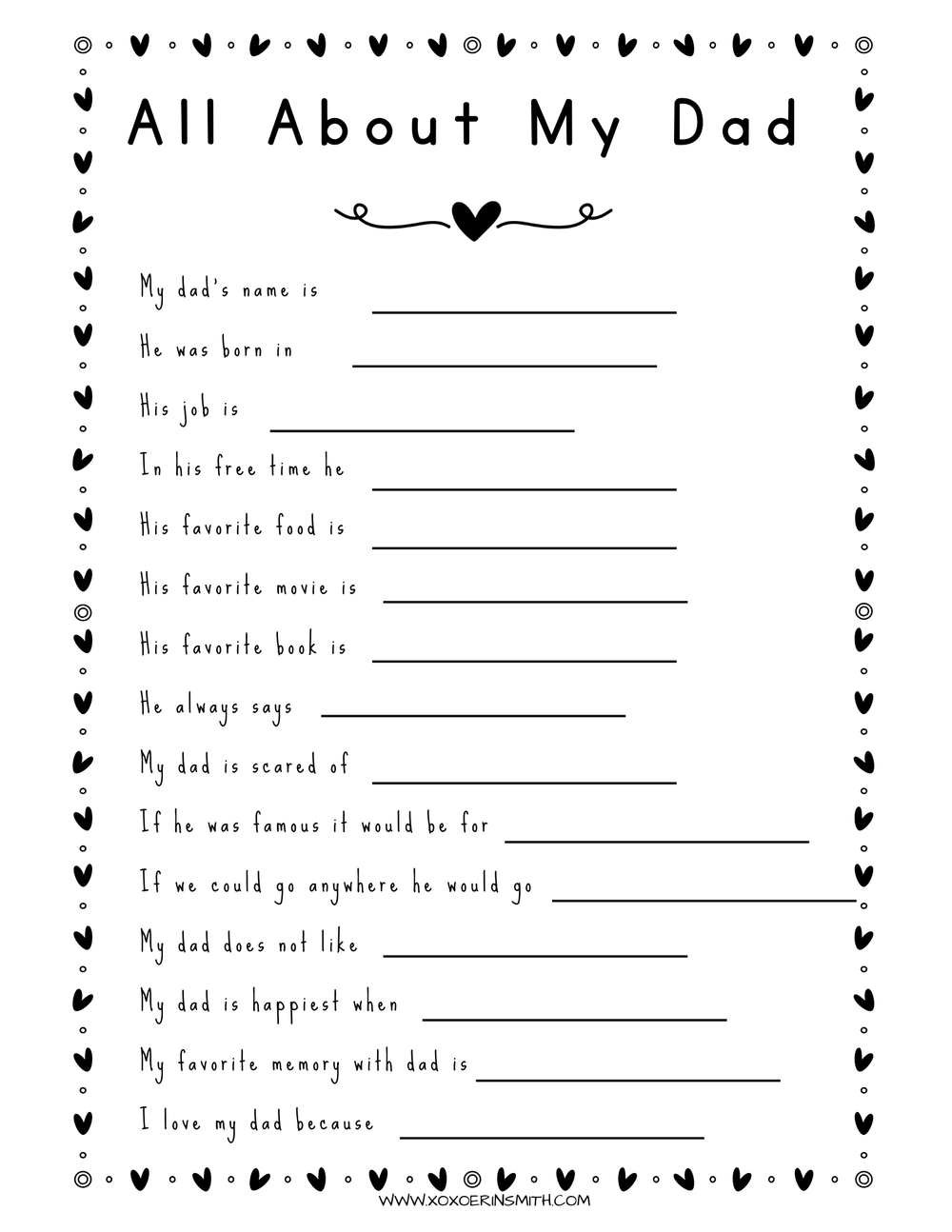12 All About My Dad Father's Day Printables — xoxoerinsmith.com