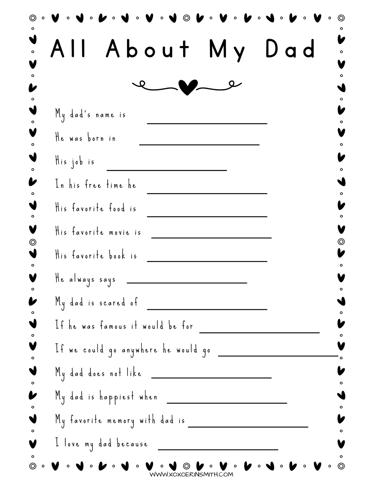 12 All About My Dad Father's Day Printables — xoxoerinsmith.com