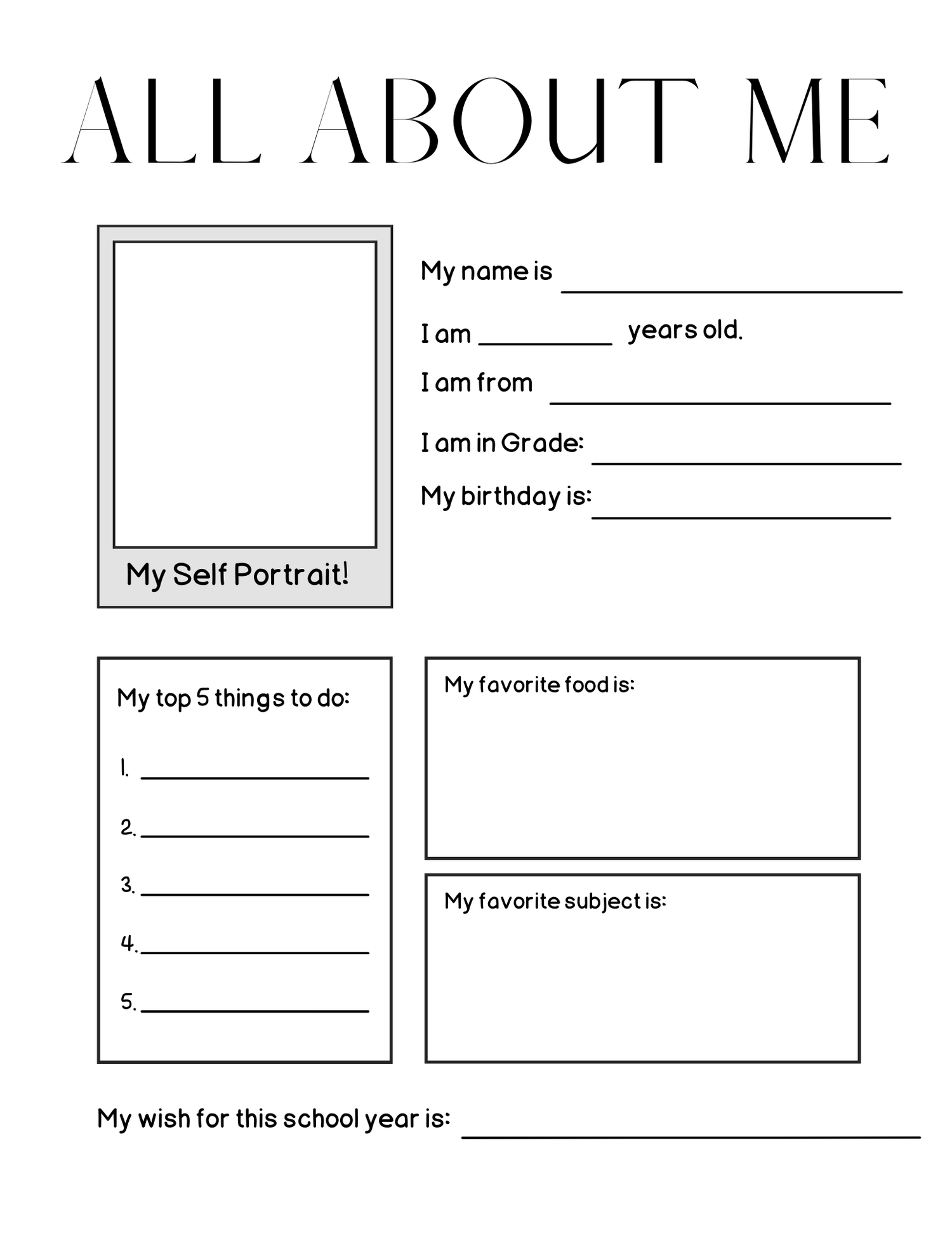 All About Me First Day of School FREE Worksheets — xoxoerinsmith.com