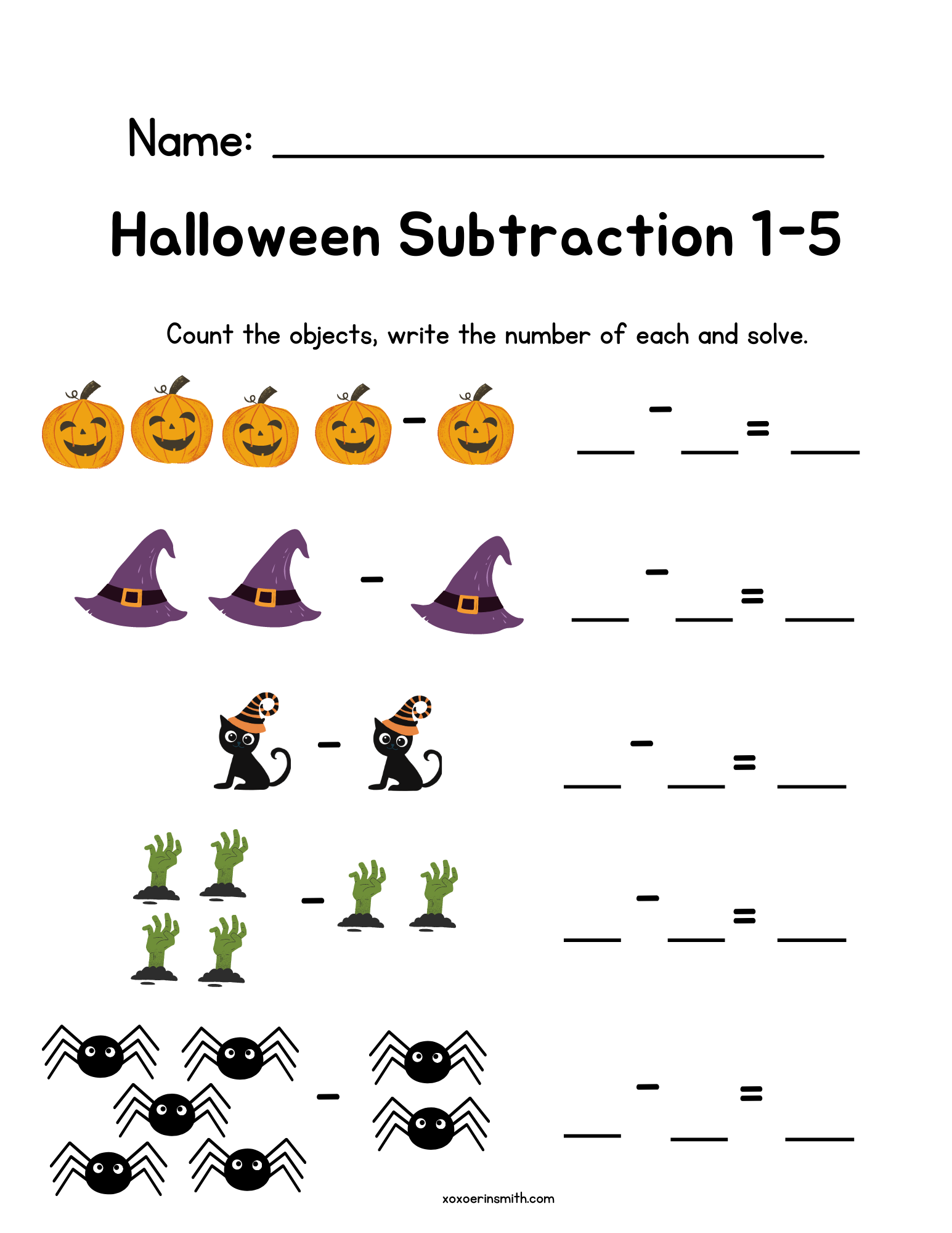 Halloween Addition And Subtraction Free Math Worksheets Xoxoerinsmith