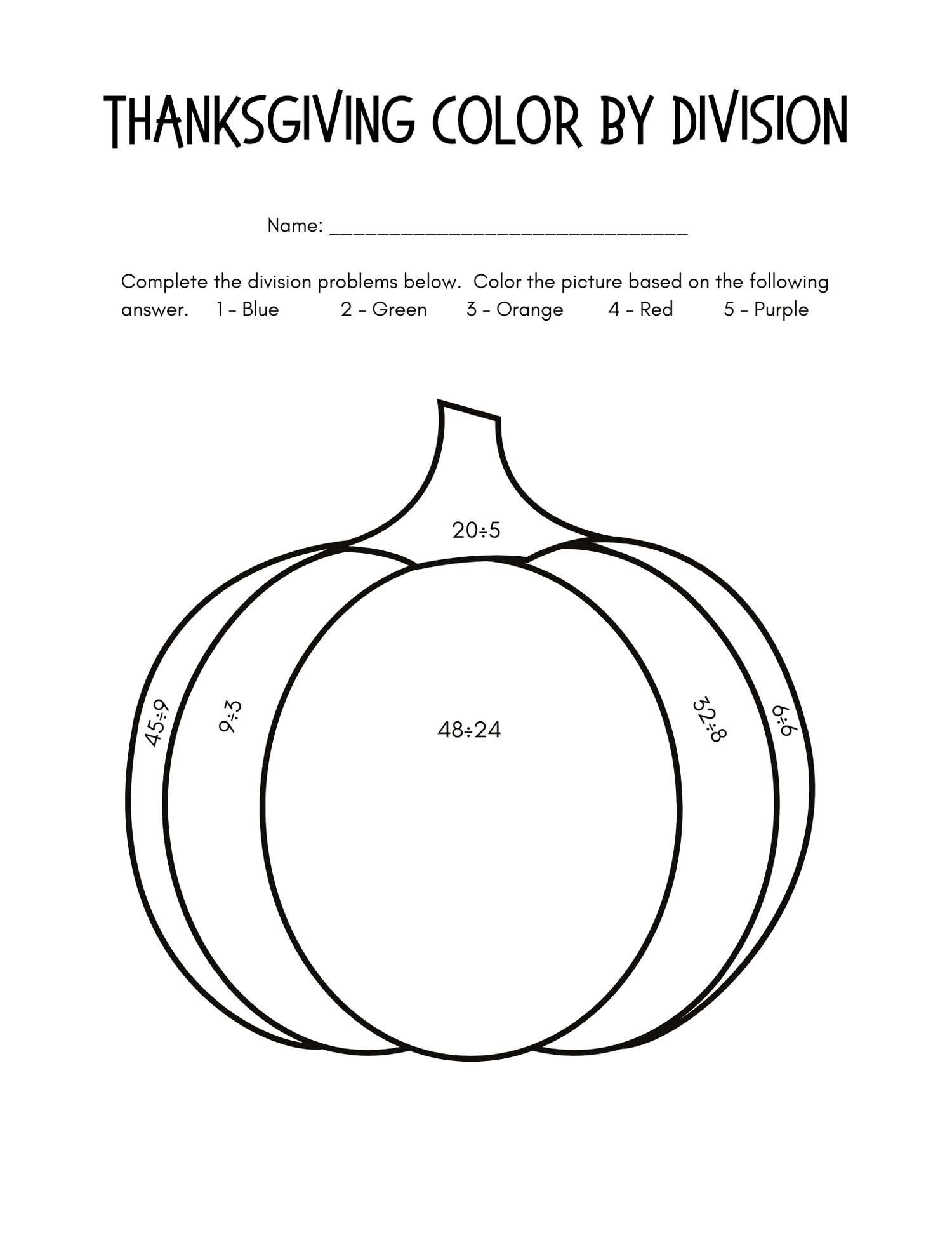 Color by Division Thanksgiving Free Math Worksheets — xoxoerinsmith.com