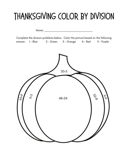 Color by Division Thanksgiving Free Math Worksheets — xoxoerinsmith.com