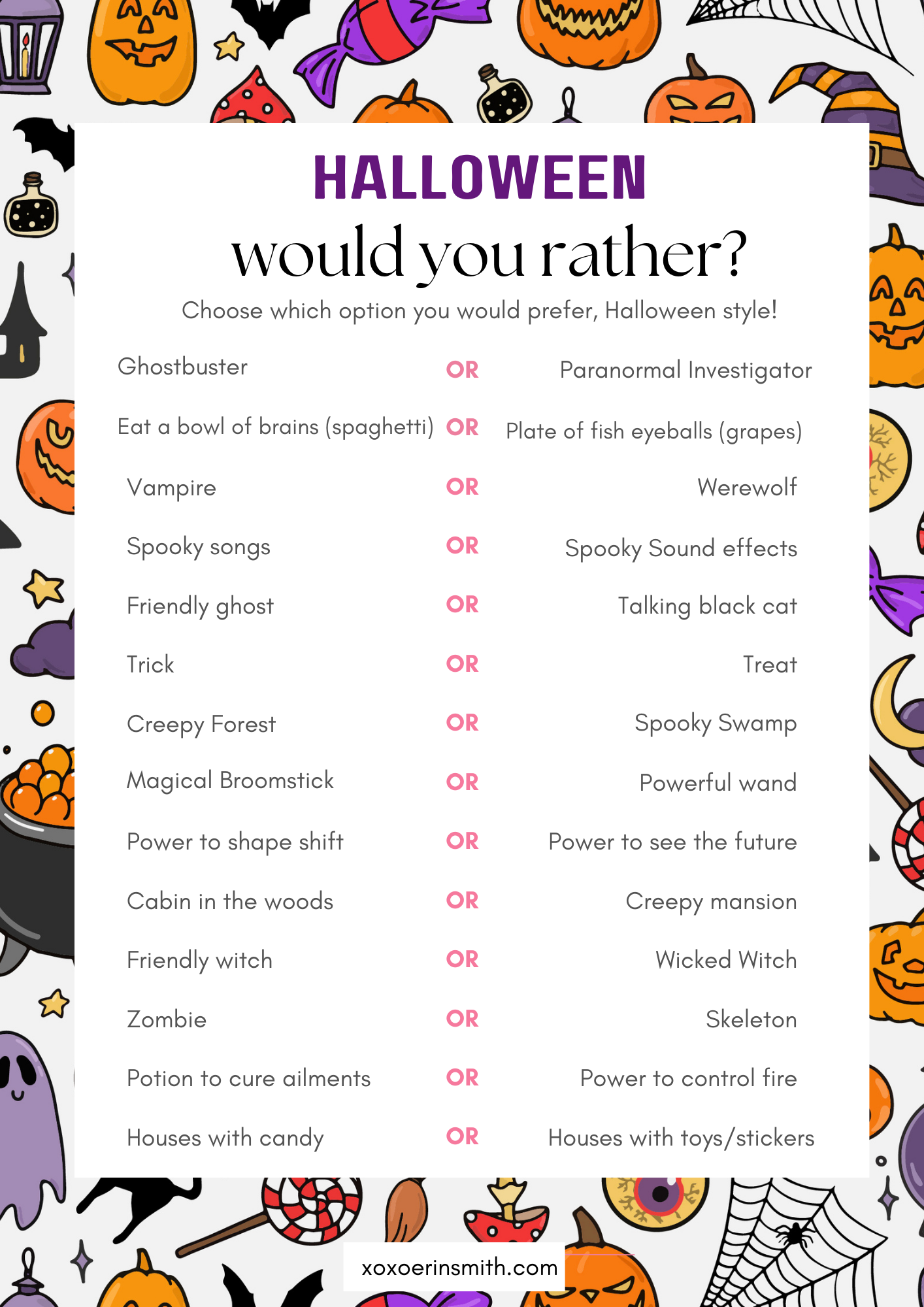 Halloween Would You Rather Questions Free Printable Kids ...