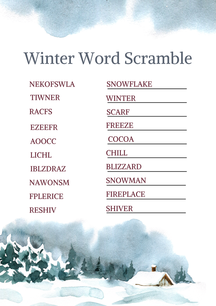 Free Printable Winter Word Scramble Kids Game — xoxoerinsmith.com