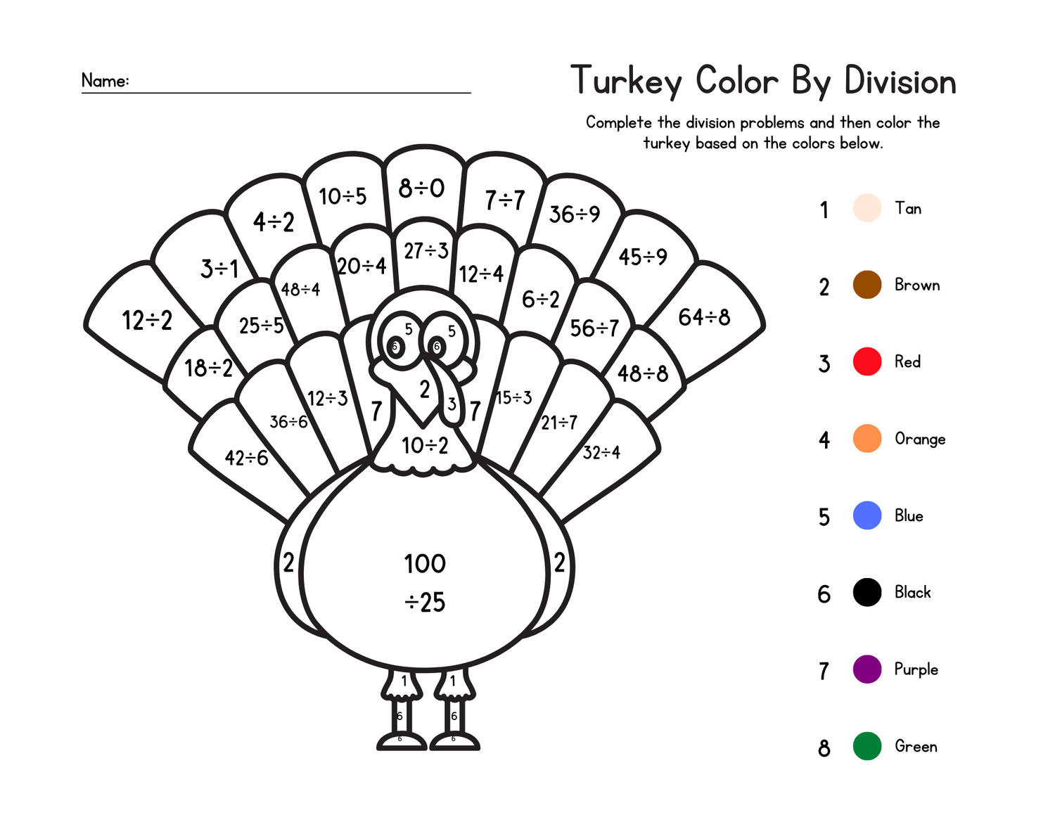 Color by Division Thanksgiving Free Math Worksheets — xoxoerinsmith.com