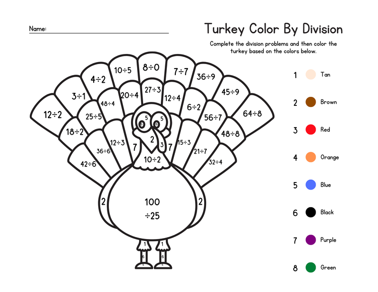 Color by Division Thanksgiving Free Math Worksheets — xoxoerinsmith.com