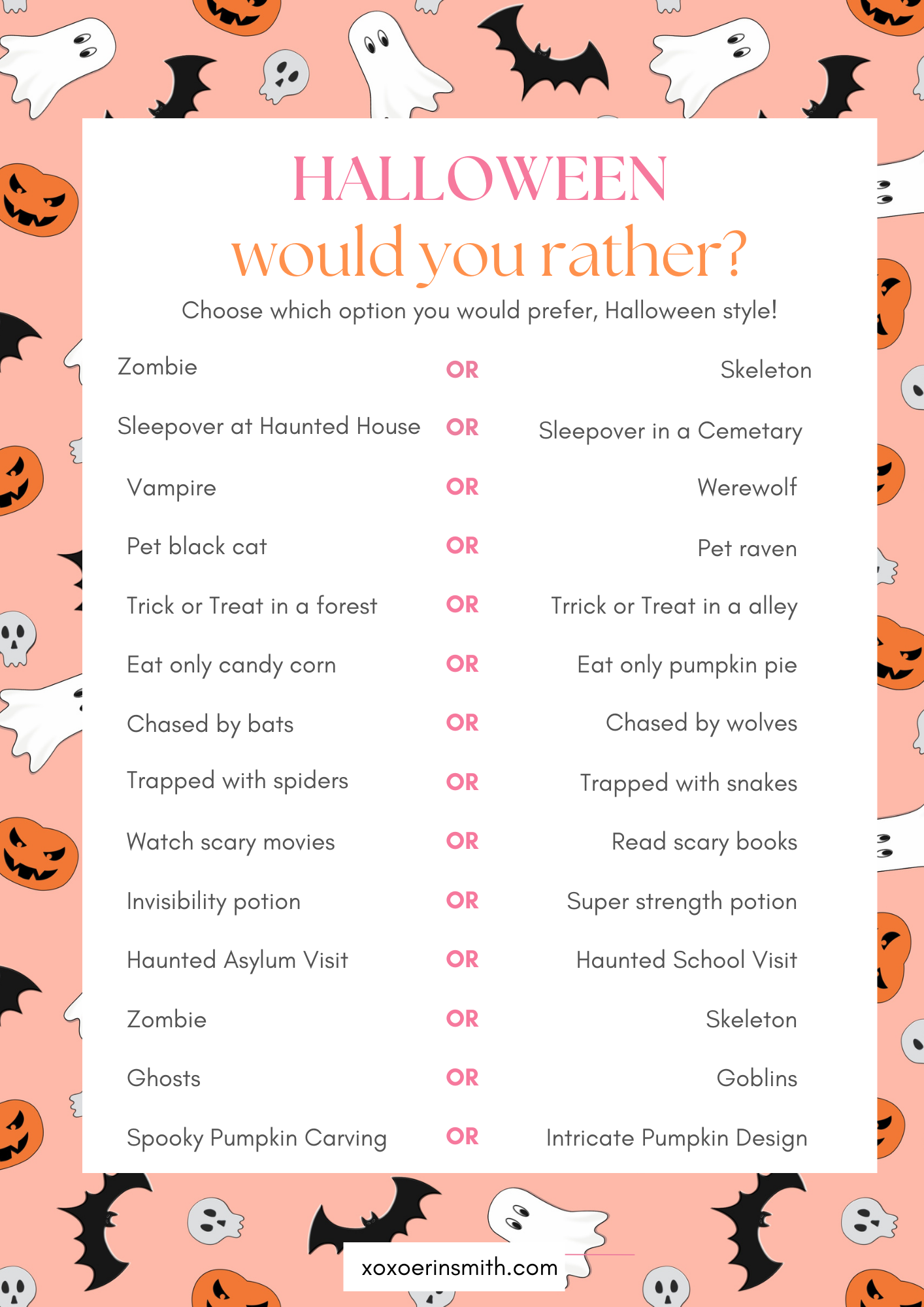 Halloween Would You Rather Questions Free Printable Kids ...