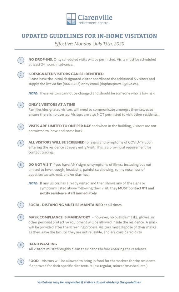 COVID-19 Update (July 13, 2020) — Clarenville Retirement Centre