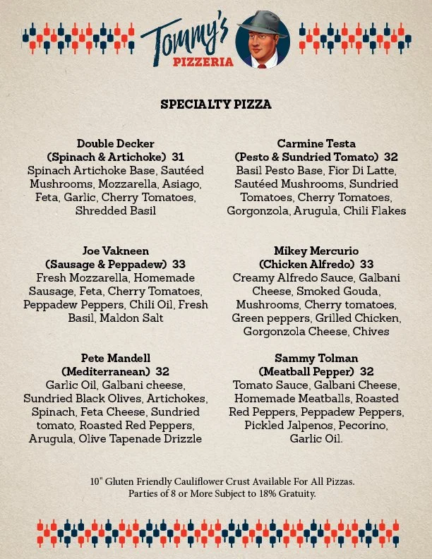 Dinner Menu — Tommy's Pizzeria
