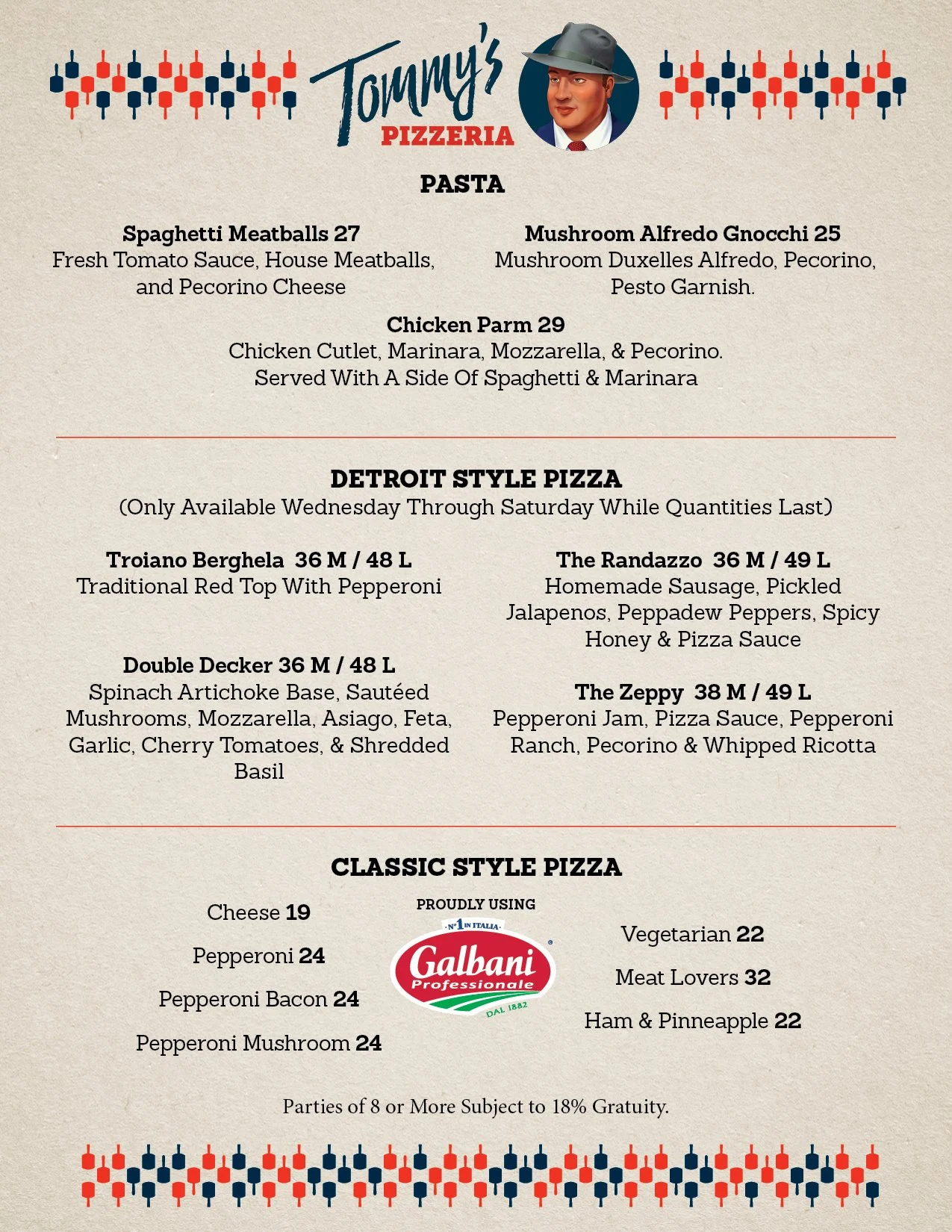 Dinner Menu — Tommy's Pizzeria