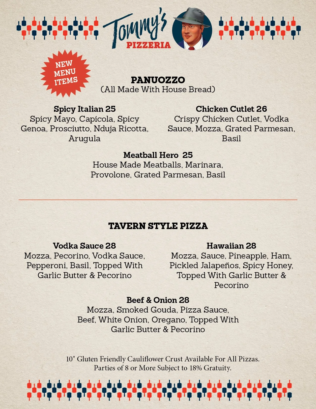 Dinner Menu — Tommy's Pizzeria