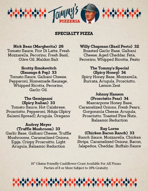 Dinner Menu — Tommy's Pizzeria