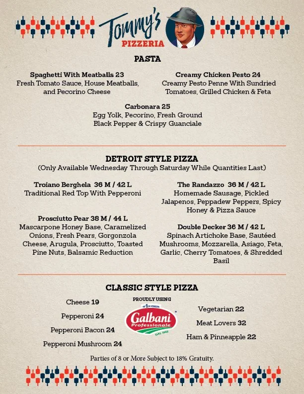 Dinner Menu — Tommy's Pizzeria