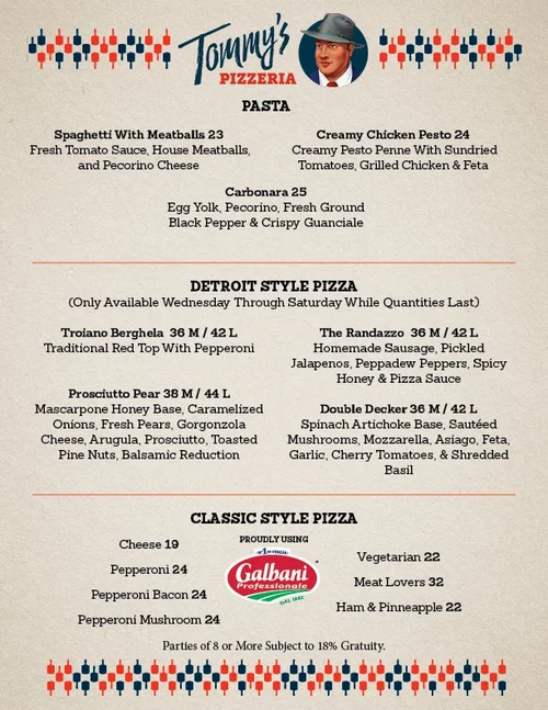 Dinner Menu — Tommy's Pizzeria