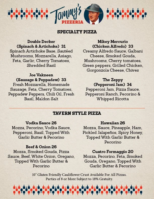 Dinner Menu — Tommy's Pizzeria