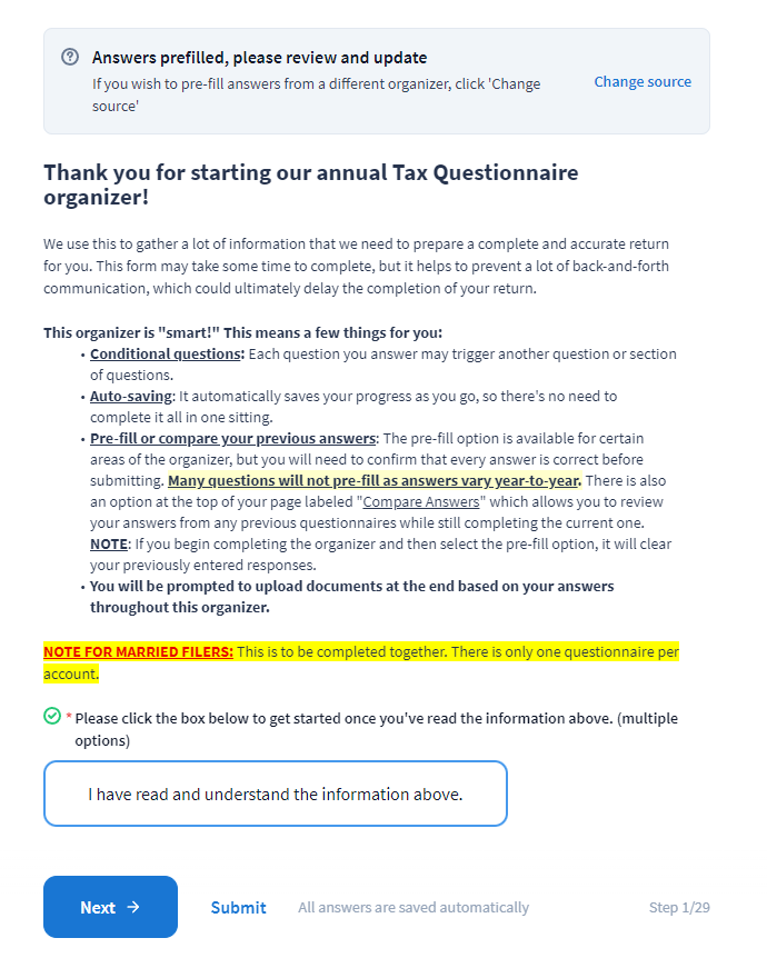 TaxDome Questionnaire Issue Solved! — Marinucci & Associates