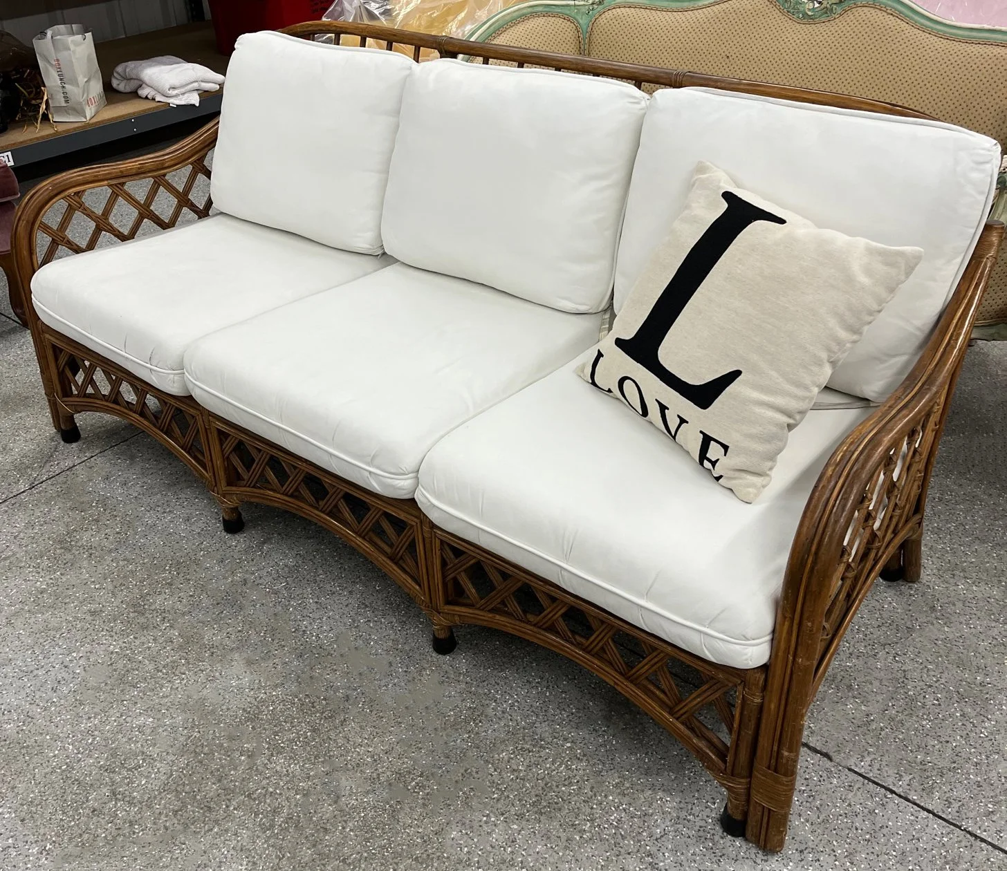 Contemporary Boho Rattan Sofa — Affair Vintage Rentals