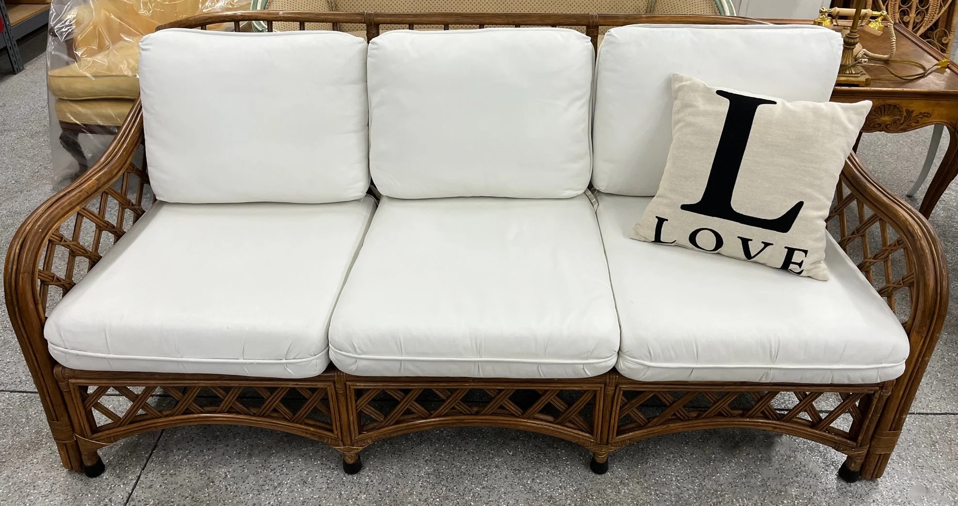 Contemporary Boho Rattan Sofa — Affair Vintage Rentals