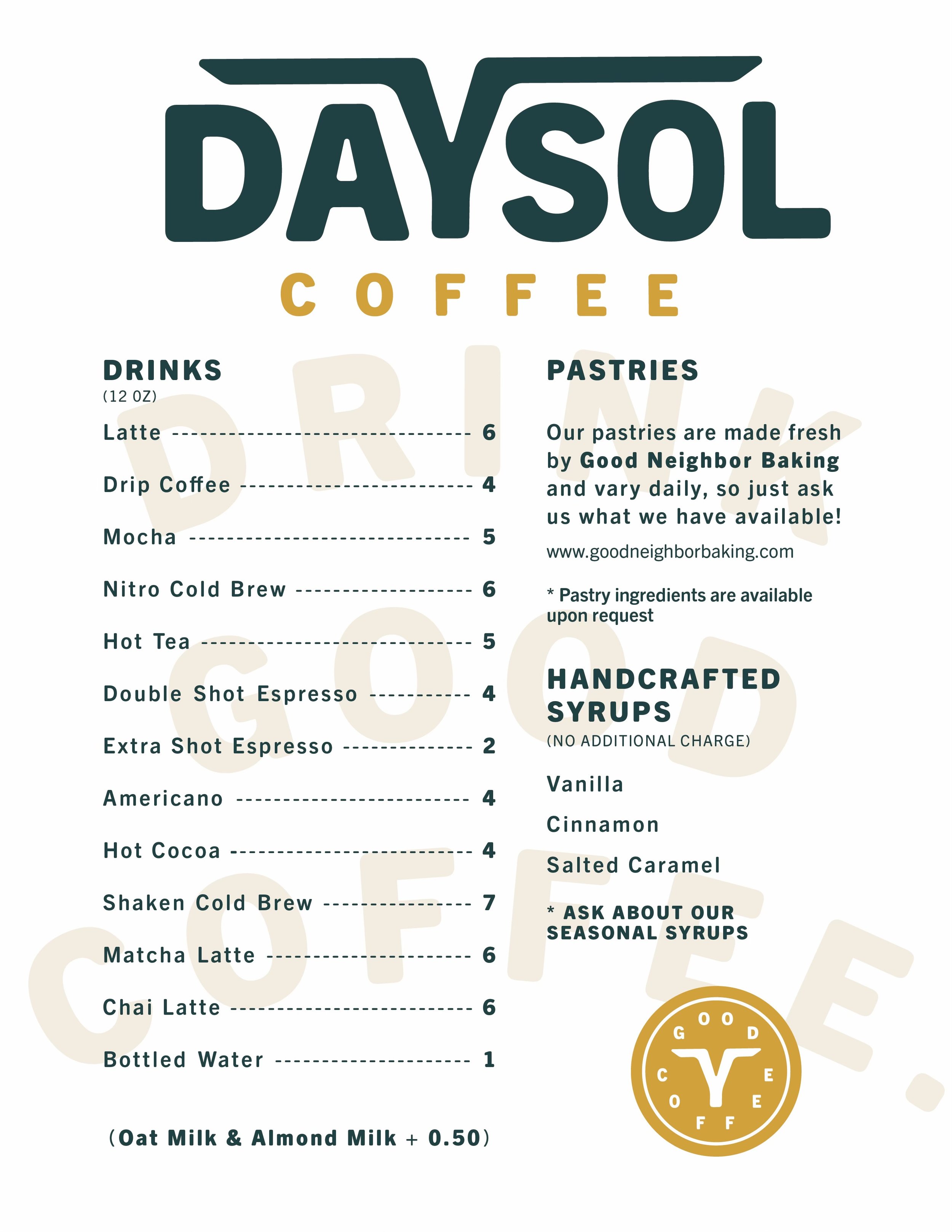 MENU — Daysol Coffee Lab