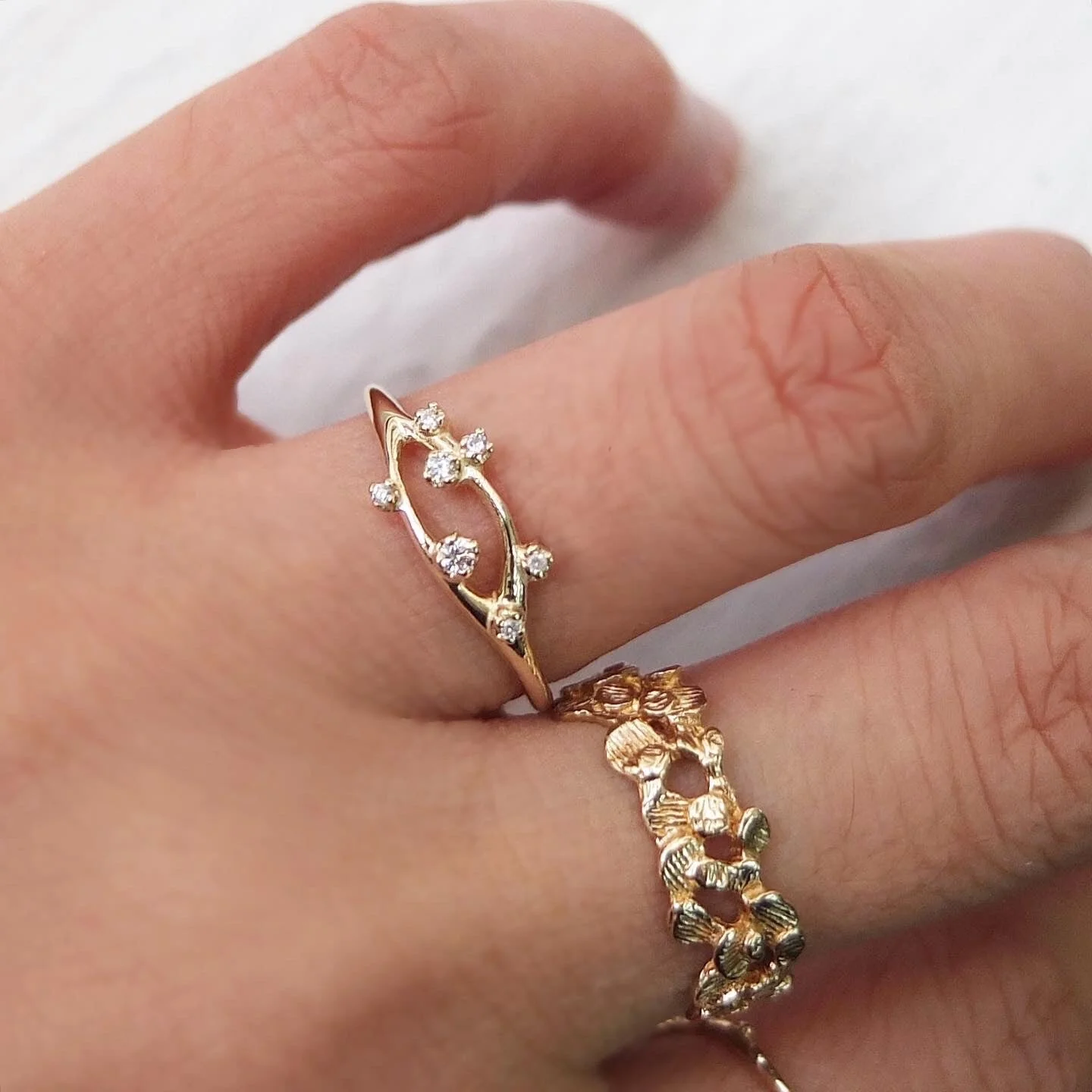 Eucalyptus Ring with Diamond - R149 — N+A - Handmade Fine Jewelry in NYC