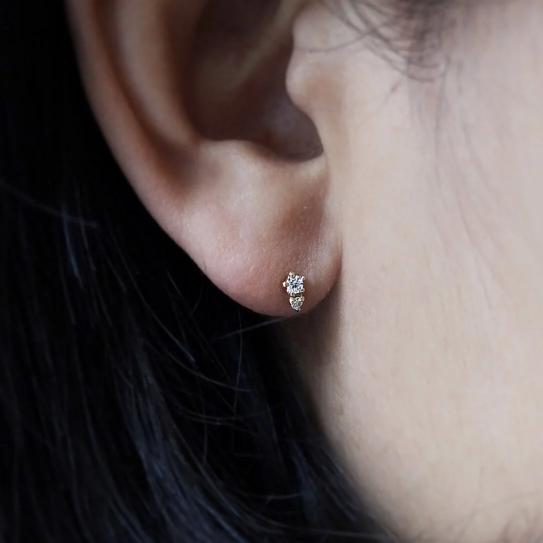 Three Diamond Croissant Earrings - E126 — N+A - Handmade Fine Jewelry ...