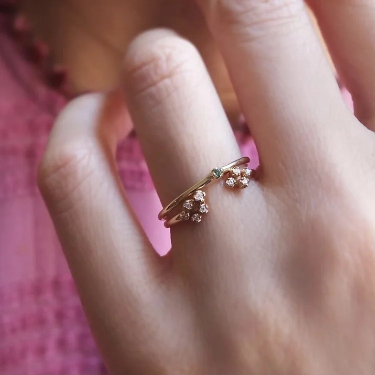 Eucalyptus Ring with Diamond - R149 — N+A - Handmade Fine Jewelry in NYC