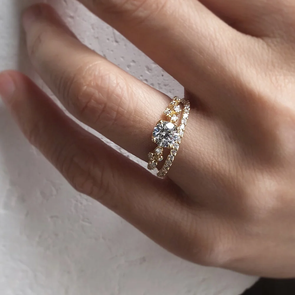 Diamond with Side Garland Ring - R098 — N+A - Handmade Fine Jewelry in NYC