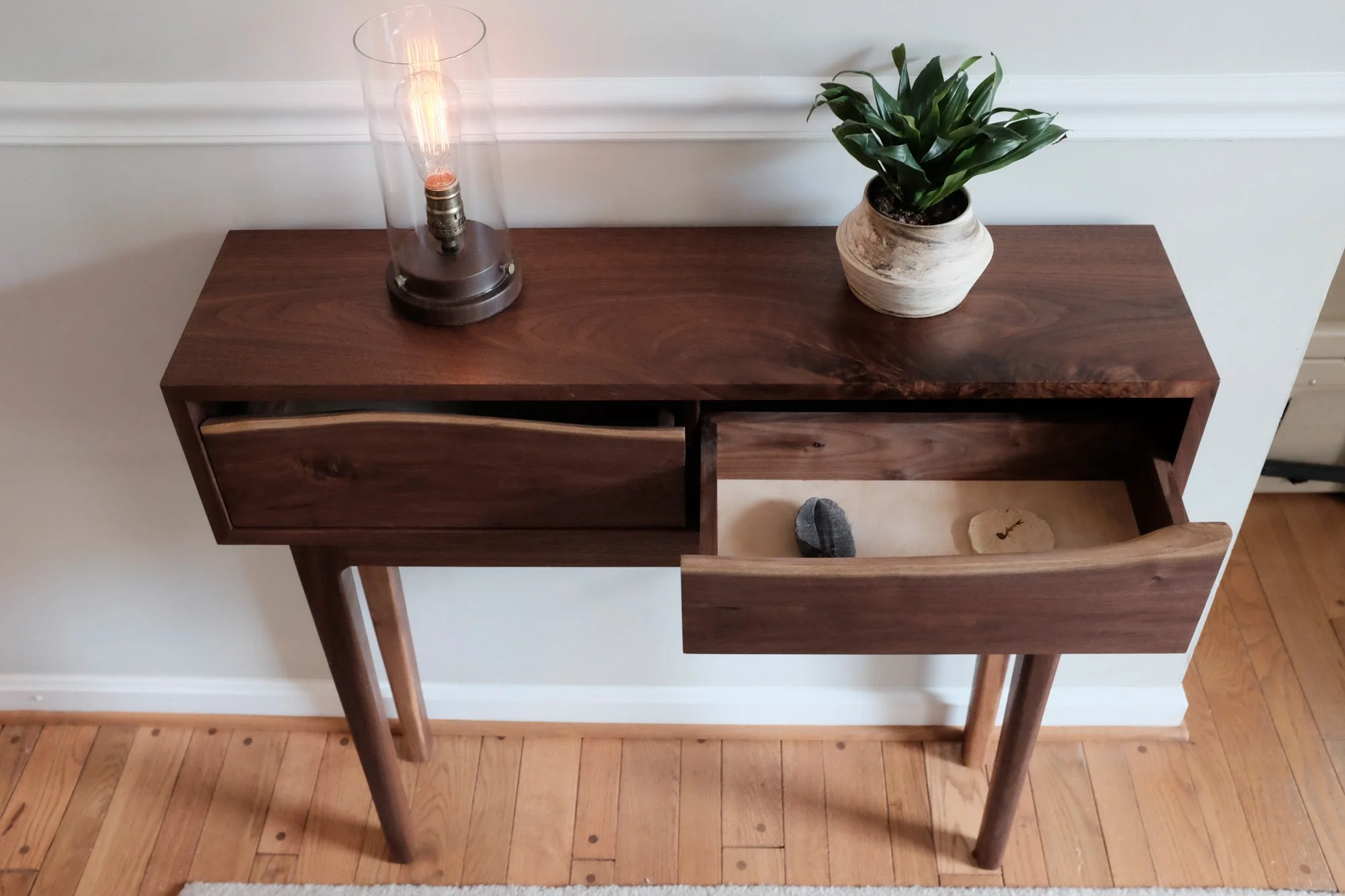 Modern live edge walnut hall and side tables — Eamonn Aiken - Woodworker