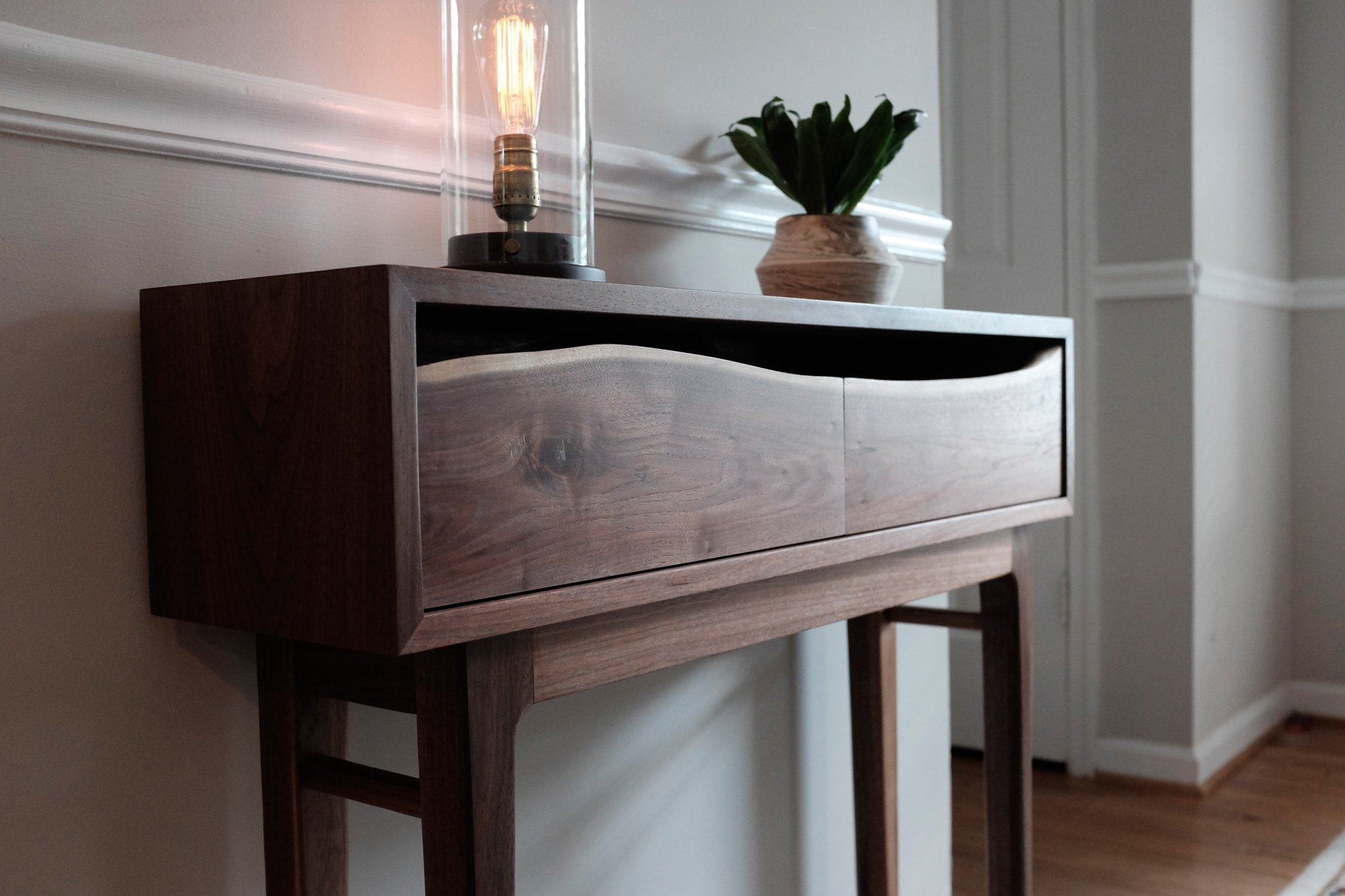 Modern live edge walnut hall and side tables — Eamonn Aiken - Woodworker