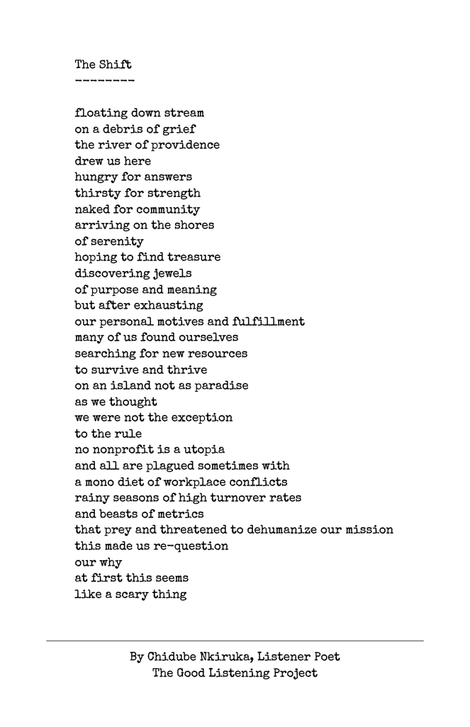 The Shift by Chidube Nkiruka, Listener Poet — The Good Listening Project