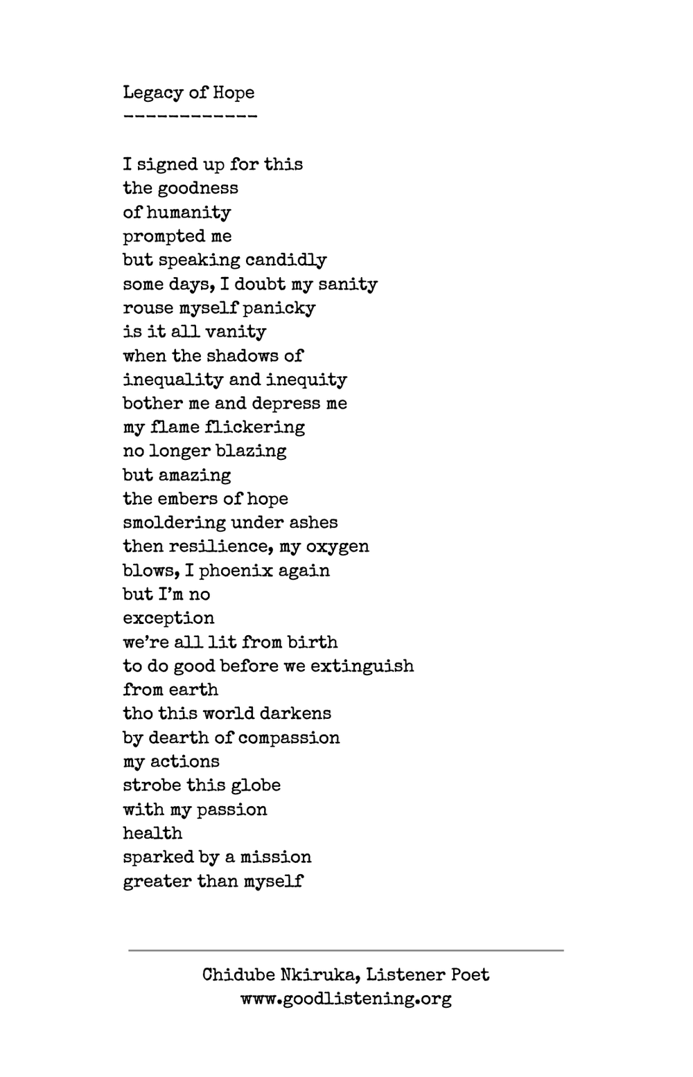 Legacy of Hope by Chidube Nkiruka, Listener Poet — The Good Listening ...