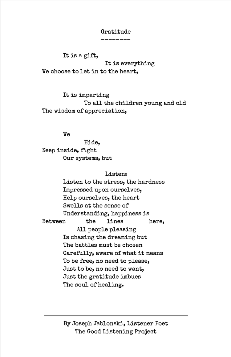 Gratitude by Joseph M. Jablonski — The Good Listening Project