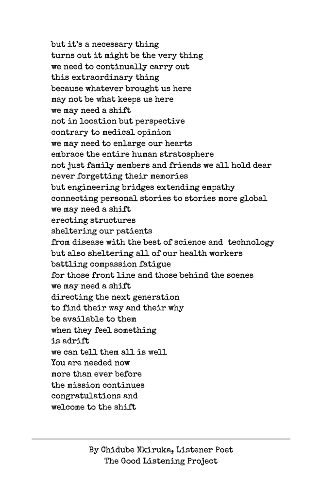 The Shift by Chidube Nkiruka, Listener Poet — The Good Listening Project