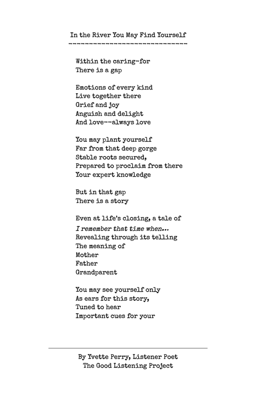 In the River You May Find Yourself by Yvette Perry, Listener Poet — The ...