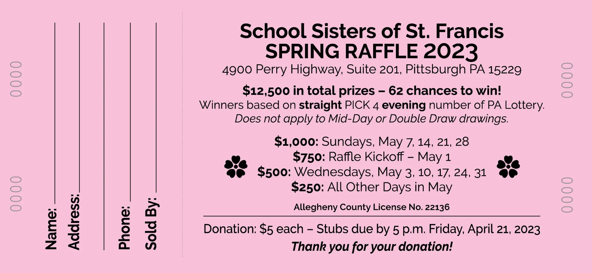 Spring Raffle 2023 — The School Sisters of St. Francis