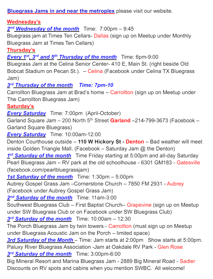 Find a Jam — Southwest Bluegrass Club